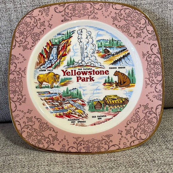 Accents | Yellowstone National Park Plate Circa 194 Pink With Gold Trim ...